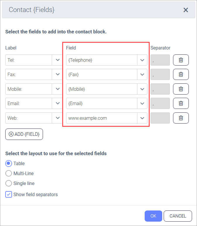 Working with the Contact {Fields} signature element – Exclaimer Knowledge Base